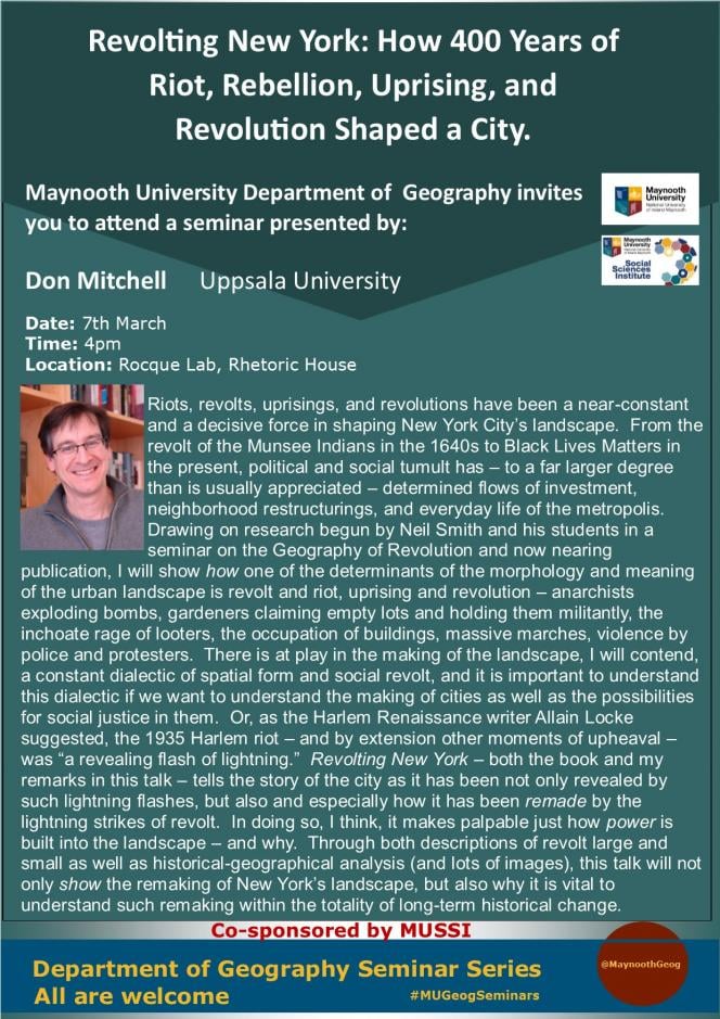 Geography Seminar - Don Mitchell, Uppsala University | Maynooth University